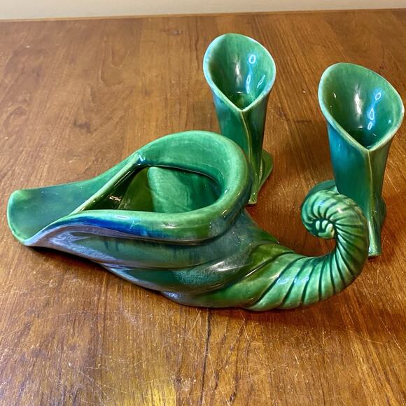 Unmarked | Accents | Vtg Green Ceramic Cornucopia Candle Holders Haeger ...